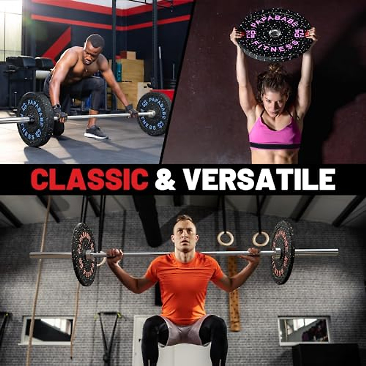 papababe High-Bounce Bumper Plates, Olympic Weight Plates with Colored Fleck-Rubber, Weight Plate for Weightlifting and Strength Training (55 LB, Pair)