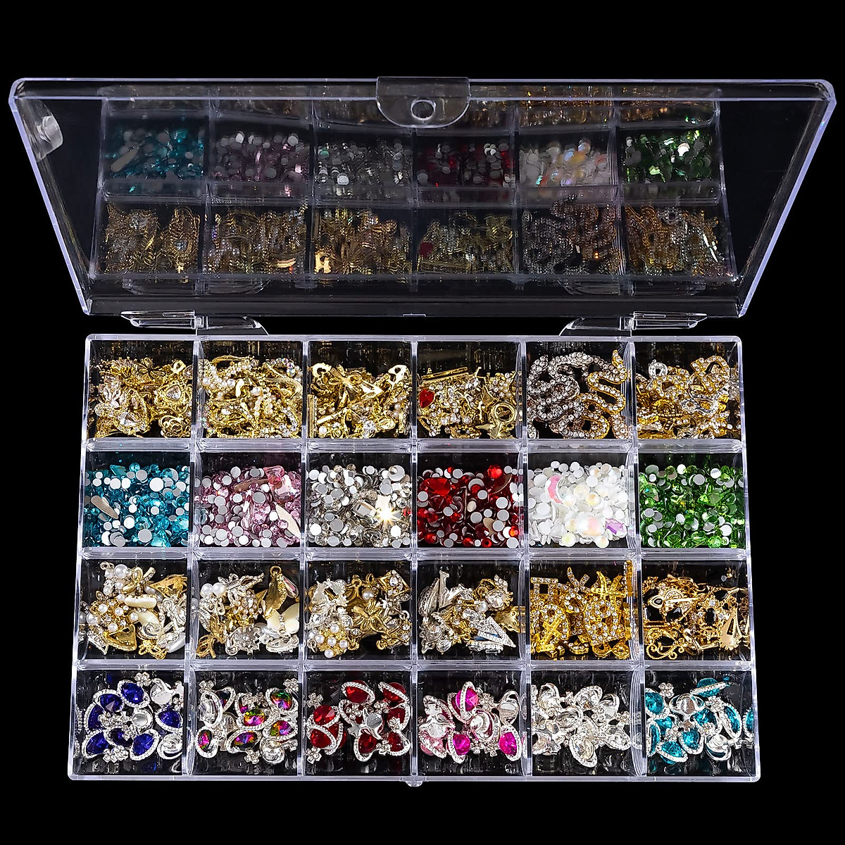 Noverlife 24 Grids Clear Plastic Organizer Box, Storage Container Jewelry Box, Empty Earring Storage Organizer Display Case, Transparent Plastic Nail Art Decorations Container for Bead Rings Earrings