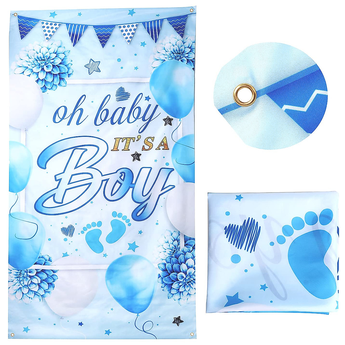 Pack of 2 Oh Baby Sign It's a Boy Baby Shower Backdrop for Baby Shower Decorations Backgroud, Large Fabric Party Photo Booth Backdrop Background for Boy Baby Shower Decoration Supplie (Blue)
