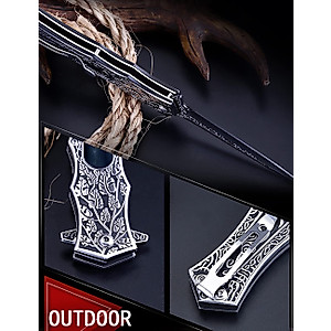 AuRiver Pocket Knife, Stainless Steel Knife with Retro Emboss Patterns and Pocket Clip on Handles for Camping, Fishing or Favorites Gifts