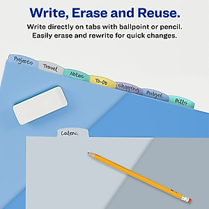 Avery 8-Tab Plastic Binder Dividers with Pockets, Write & Erase Multicolor Big Tabs, 1 Set (16177)