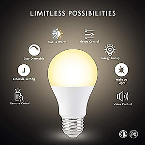 Minoston Smart Light Bulb, Alexa WiFi LED Light Bulb, A19 RGBCW Color Changing, 2700K-6500K Multi-White Dimmable, Works with Alexa and Google Assistant, 2.4GHz, 800LM, 9W, E26, No Hub Required(MB10TW)