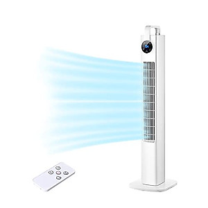 Uthfy Tower Fan with Remote Control, Oscillating Bladeless Fan, 43 Inch, Quiet 3 Speeds, Large LED Display,12H Timer, Standing Floor Fans Whole Room Home Office, White, One Size, ATF-014L-2