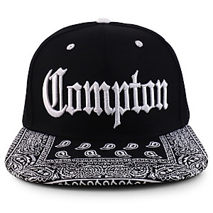 Trendy Apparel Shop Oversize XXL Old English Compton Embroidered Flatbill Snapback Baseball Cap - Black Black