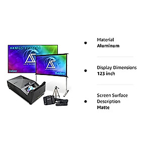 Akia Portable Projector with Screen Outdoor Projector and Screen Packages 16:9 123" CLR4 ALR Video Projector Screen Compatible with HDMI VGA USB HD for Backyard Home Built-in Battery, Speaker, Remote