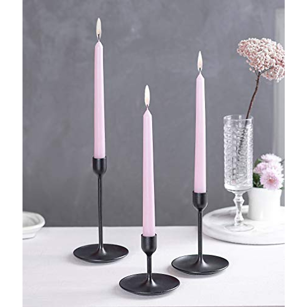 Set of 10 Dinner Taper Candles 10 Inch Unscented Tall Dripless Candlesticks Bulk for Wedding Restaurant Home Decoration Spa Church Smokeless Vegan - Pink
