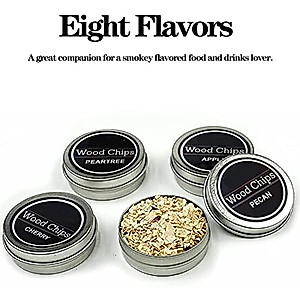 QUKLOGEN 8 Pack Smoke Infuser Wood Chips,Drink Smoker Infuser Kit Wood Chips Included Cherry,Apple,Pecan,Peartree,Oak,Beech,Hickory,Mixed Wood