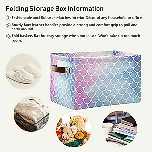 Sea Mermaid Scales Storage Basket Bins Large Fabric Storage Cube Box with Handles Collapsible Closet Shelf Cloth Organizer Basket Decorative 2 Pack for Shelves Kids Nursery Bedroom Bathroom