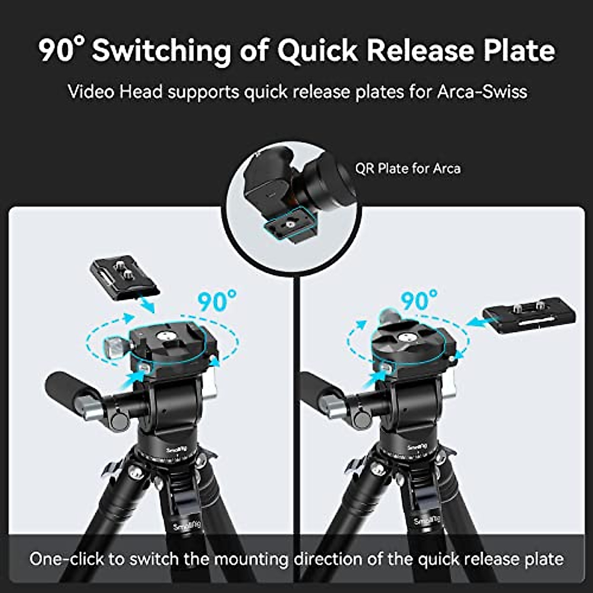 SmallRig Video Head for Vertical/Horizontal Shooting, Tripod Pan Tilt Fluid Head with Telescopic Handle and Switchable QR Plate for Arca, Max Load 5kg / 11Ibs for Camcorder, Mirrorless, DSLR - 4104