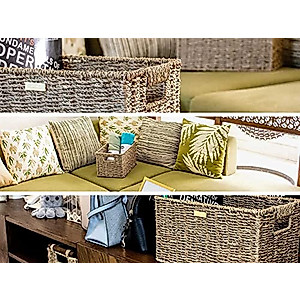 ADO Basics Seagrass Wicker Baskets for Organizing with Built-in Handles, Length 13", Width 8.3", Height 7.1", Set of 2