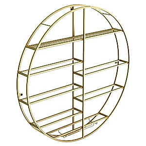 Round Wall Mounted Wine Rack with Hanging Glass Goblets Holder | Metal Wine Bottle Storage Shelf | Home Bar Decoration Display Racks Organizer,Black/Gold (Color : Gold, Size : 70x1
