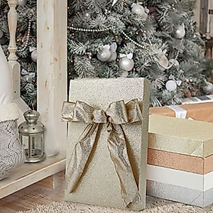 UNIQOOO 12Pcs Luxurious Gold, Silver, Rose Gold, White Christmas Shirt Boxes, High Shine, Embossed Glitter Gift Boxes with Lid For Clothing, Holiday Party, Apparel Gift Wrap Packaging, 14.5x9.5x2 Inch