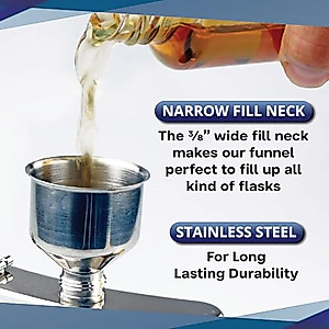 SE Stainless Steel Funnel for Flasks, Small Metal Funnel for Filling Drinking Liquor Flask, Transferring Oil, Juice, Milk, Attached Screw-On Cap