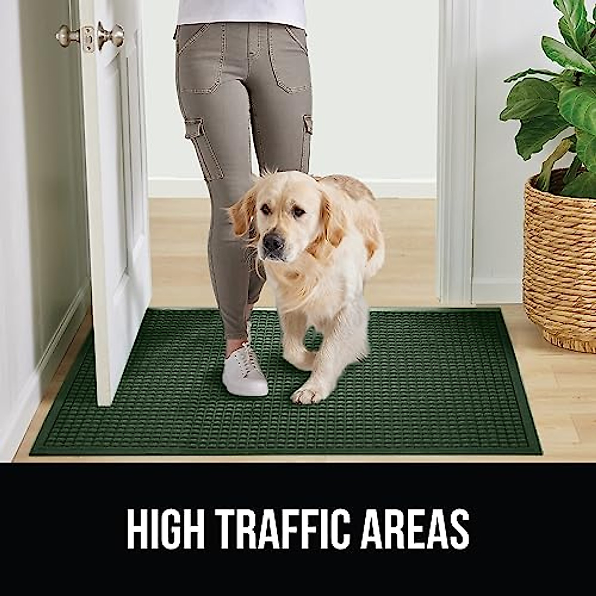 GORILLA GRIP Front Door Mat, Indoor Outdoor Ultra Absorbent Moisture Guard Doormat, Absorbs Up to 1.7 Cups of Water, Stain and Fade Resistant, Rubber Backing Doormats, Captures Dirt, 29x17 Green