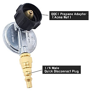 MENSI 1/4" Quick Connect Propane Low Pressure Regulator for 20lbs Tank Cylinder withUsed on Grill for RV MotorHomes Quick Disconnect Hose