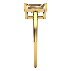 Clara Pucci 1.9ct Emerald Cut Solitaire Brown Champagne Diamond Bridal Designer Wedding art deco Anniversary Ring 14k Yellow Gold