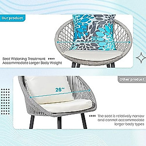 Leasbar 3 Piece Patio Bistro Furniture Set PE Rattan Conversation Chairs Glass Top Table Outdoor Patio Chair with Soft Cushions All-Weather Widening Patio Furniture Set for Backyard Balcony Deck
