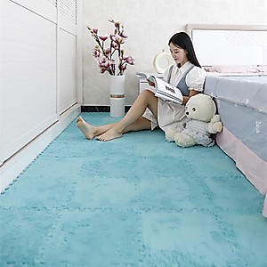 Funnyfuzzy Interlocking Carpet,Dog Blanket Soft Pet Bed Cover, Plush Foam mat, Shaggy Soft EVA Foam Mats Fluffy Area Rugs Protective Floor Tiles Exercise Play Mat for Kids Room Home Parlor Bedroom (C