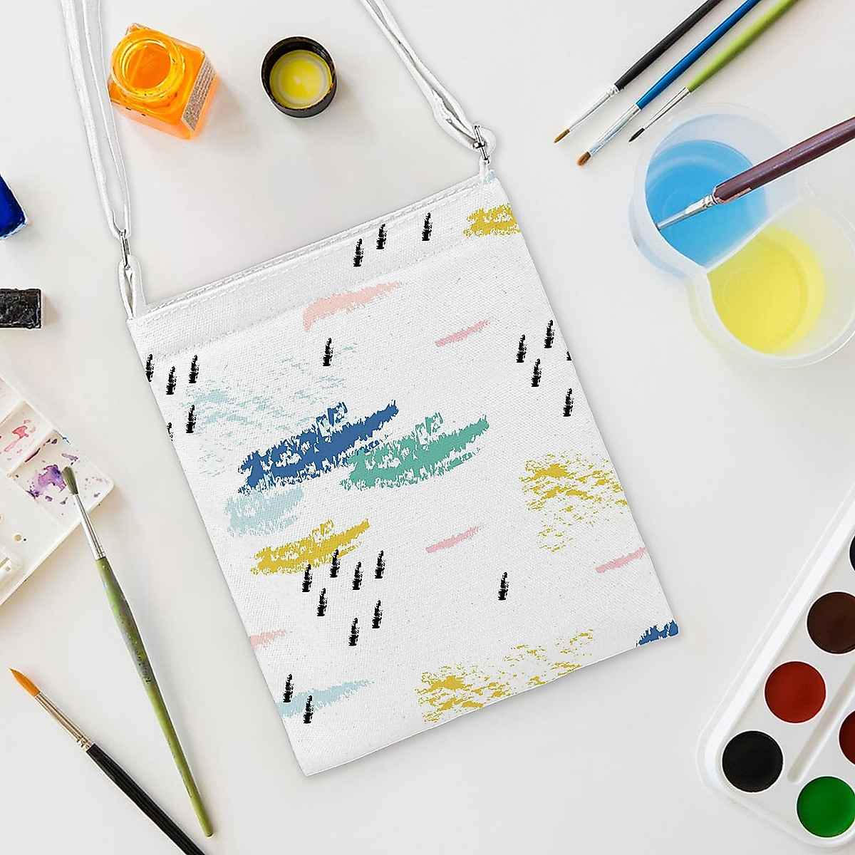 Muka 4 Pack Small Crossbody Canvas Zipper Bag, 7 x 9 Inch Black Bag for DIY Craft