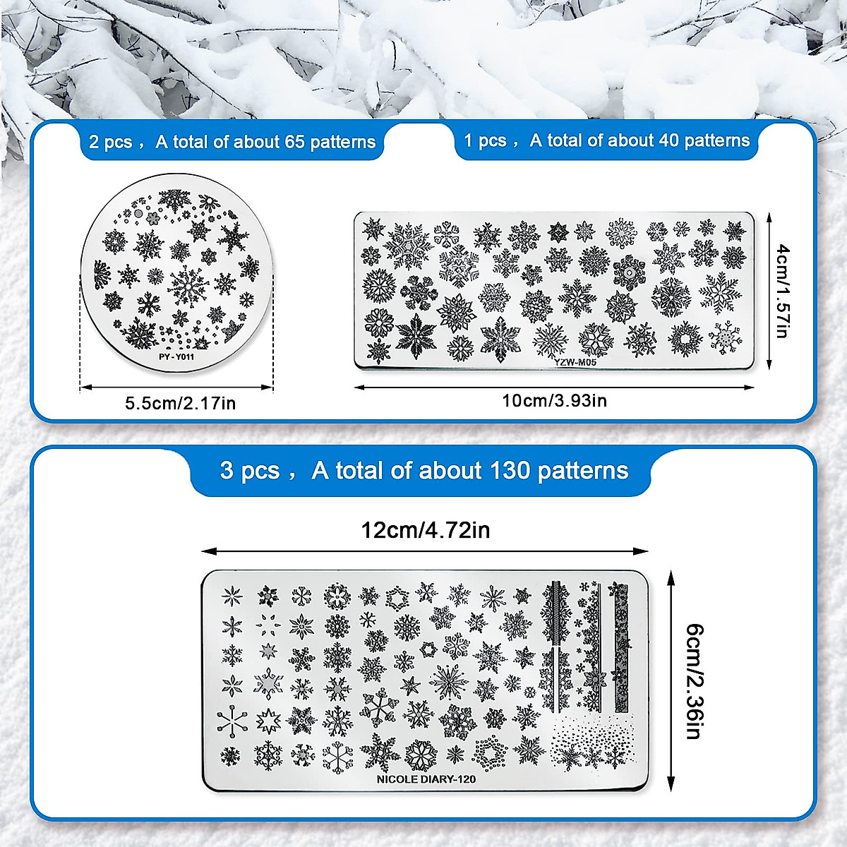 Whaline 6Pcs Snowflake Nail Art Plates Circular Rectangular Winter Stamping Plates Christmas Stamp Templates Stamping Kit for DIY Print Manicure Salon Design Xmas Gift