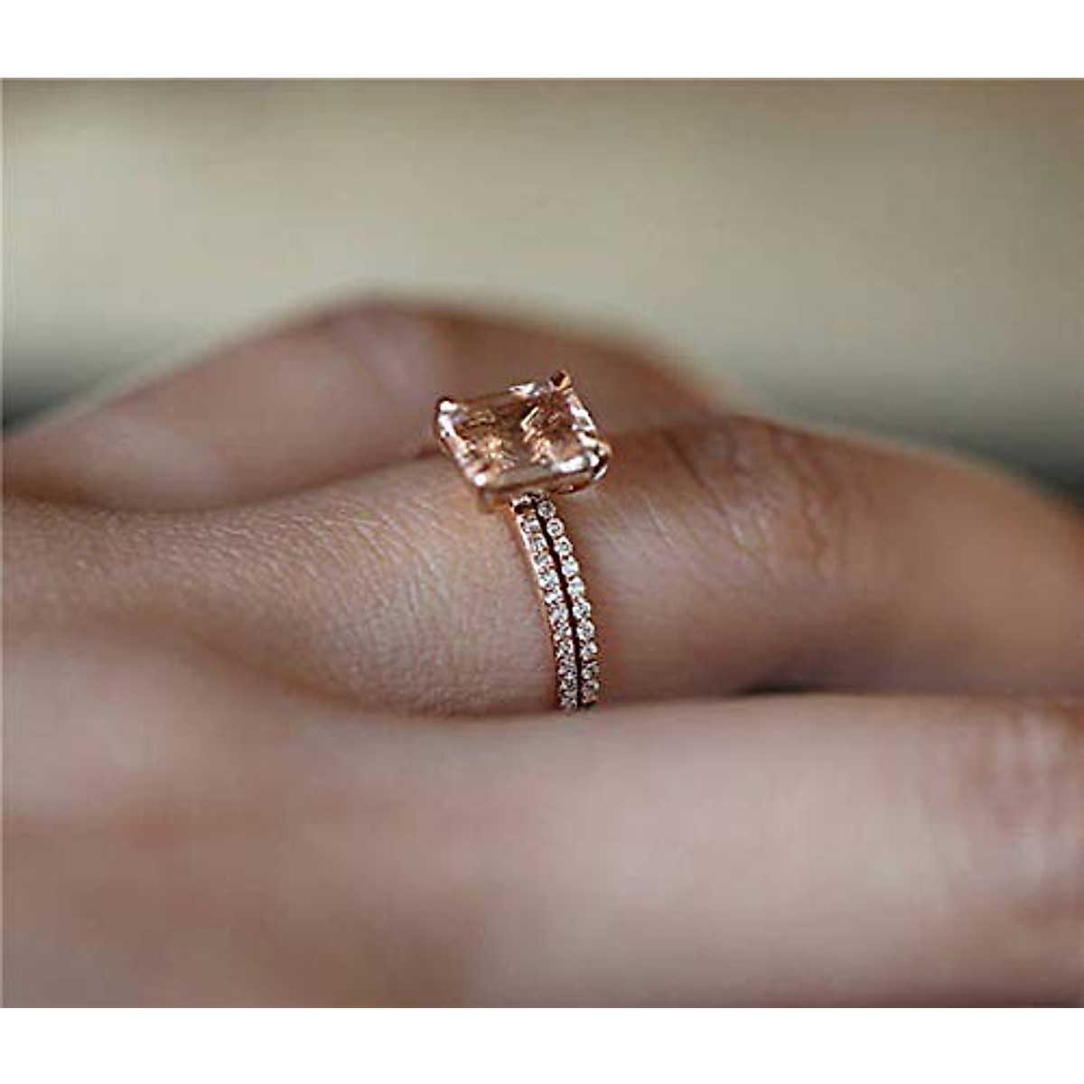 SUKKCCNO 18K Rose Gold Plated Shiny Full Diamond Rings Set Anniversary Cubic Zirconia Topaz Rings Wedding Bands Engagement Bridal Rings Set for Women (2Pcs) (7)