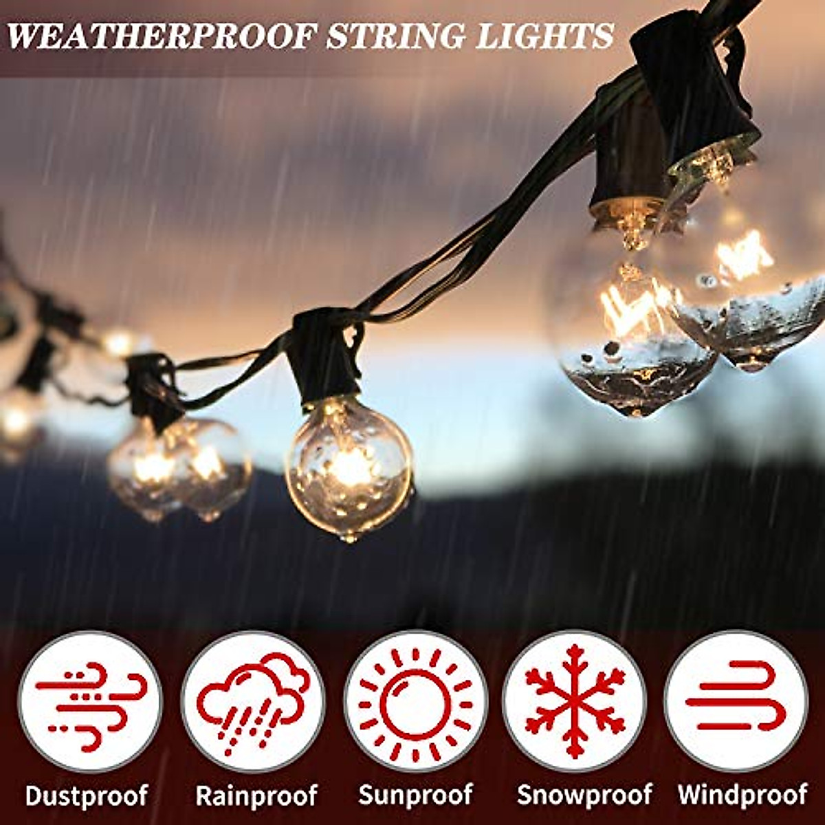Festival Depot 10FT Patio String Lights with 10 Waterproof G40 Globe Bulbs (1 Spare) for Christmas Halloween, E12 Socket, Warm White