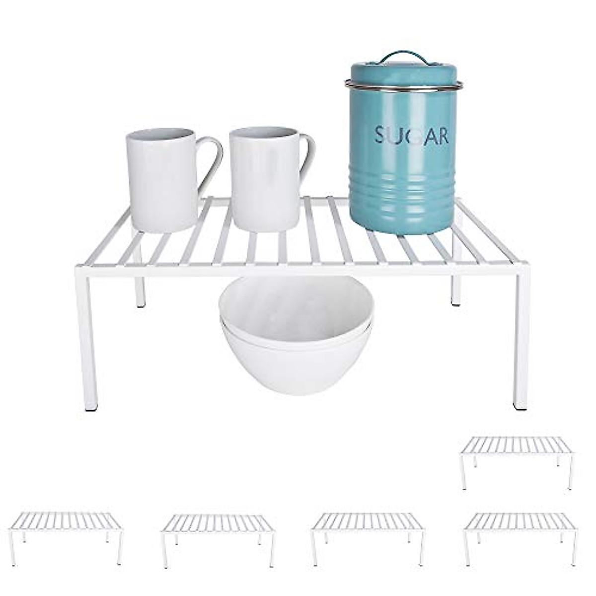 Smart Design Premium Cabinet Storage Shelf - Set of 6 - Large 16 x 8.5 Inch - Steel Metal Frame - Rust Resistant Coating - Counter, Pantry, Shelf Organization - Kitchen - White