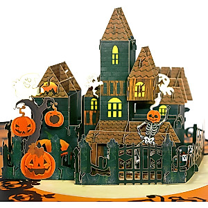CNLITIHEKA Spooky Castle Halloween Cards, Halloween Pop Up Cards, 3D Halloween Greeting Cards for Kids, Family, Friends.