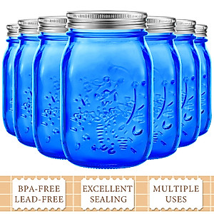 12 Pieces 32 oz Colored Mason Jars Glass Mason Jars with Lids Glass Wide Mouth Canning Jar Mason Jars NOT Allowed Dishwasher (Dark Blue)