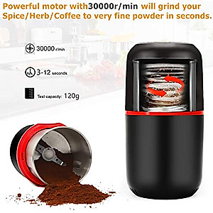 Herb Grinder Electric, Turimon Large Herbal/Coffee Grinders / Mill / Crusher for Spice and Herbs With Cleaning Brush - Black - 4.2 oz Capacity