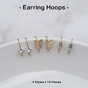 INSPIRELLE 30 PCS / 15 Pairs Earring Hooks with Crystal Gold Plated Long-Lasting Earring Findings with Clear Backs for Jewelry Making
