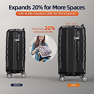SHOWKOO Luggage Sets Expandable PC+ABS Durable Suitcase Double Wheels TSA Lock 3pcs Black