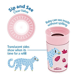 Dr. Brown's Milestones Cheers 360 Cup Spoutless Transition Cup, Travel Friendly & Leak-Free Sippy Cup, Pink Leopard – Red Lemur, 10 oz/300 mL, 2 count (1 pack)