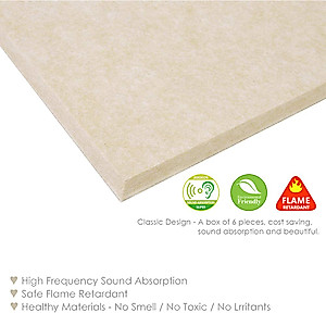 Jardeon Acoustic Absorption Panels Camel Sound Absorbing Padding Soundproof Wall Tiles, Beveled Edge, 16" X 12" X 0.4", 6 Pack