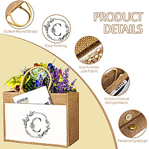 JUSTOTRY Initial Tote Bag - Natural Jute Large 13OZ Utility Personalized Canva Tote Bag Monogrammed Gift for Women