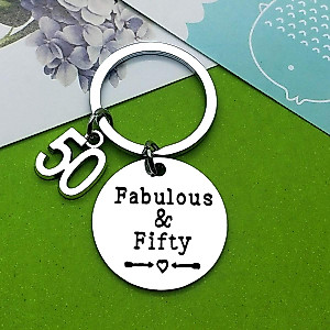 Birthday gifts 50th Birthday Keychain, 50th Birthday Gifts for Men & Women, Fabulous and Fifty Keychain,50th Bday Gifts for Him or Her,Fabulous & Fifty Gift for Her