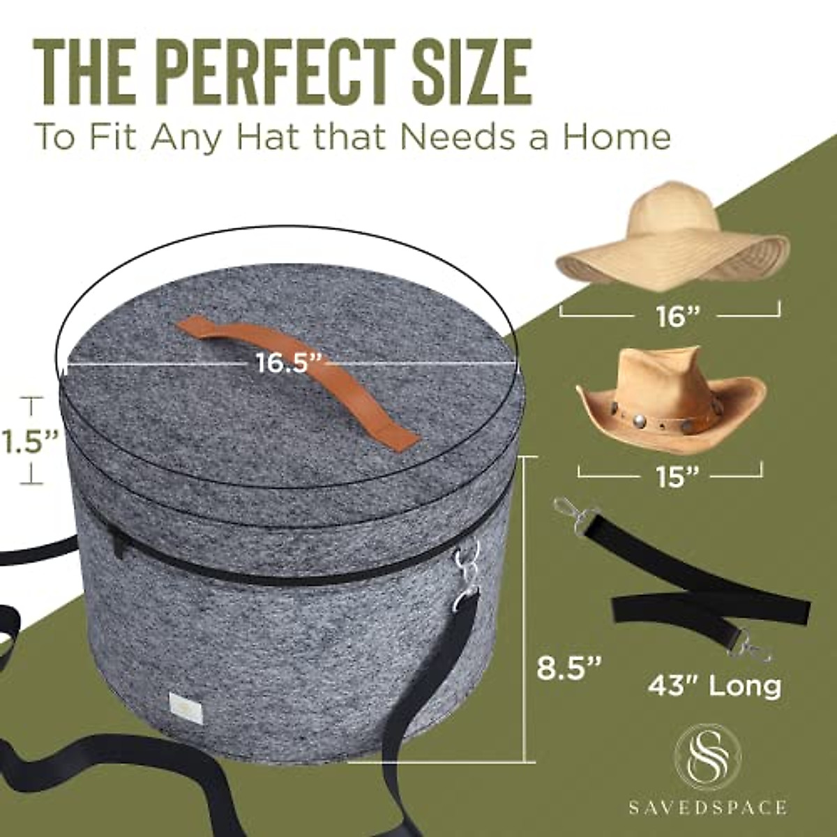 Hat Storage Box to Protect & Store Hats - Hat Travel Case w/Stability Poles - Cowboy Hat Box for Travel w/Hanging Strap & S Hook – Felt, Bohemian Canvas Fabric Hat Boxes for Men & Women