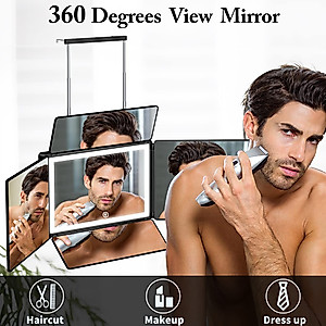 UHdod 5 Way Mirror for Hair Cutting with LED Light, 360° Barber Mirrors with Adjustable Height Brackets, Makeup Mirror for Self Cut, Shaving, Grooming, Good Gifts for Men Women