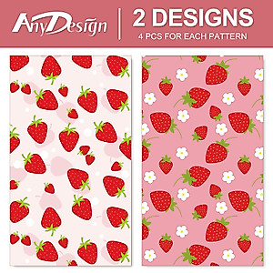 AnyDesign 8 Sheet Pink Strawberry Wrapping Paper -Not Roll- Spring Fruit Gift Wrap Paper Bulk Art Paper Folded Flat for DIY Crafts Birthday Baby Shower Party Favors Supplies, 19.7 x 27.6 Inch