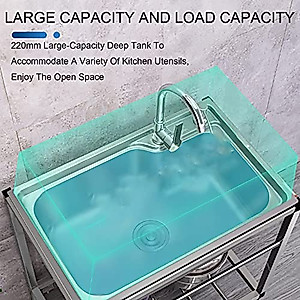 Free Standing 304 Stainless Steel Utility Sinks,Commercial Sink for Restaurant, Commercial Sink with Faucet,Unit with Cold and Hot Water Tap for Outdoor,1 Compartment,Easy To Clean. (Color : No fauce