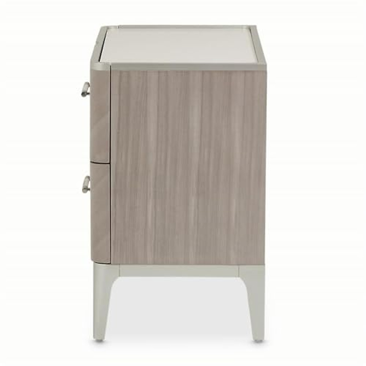 MICHAEL AMINI Lanterna Wood & Marble Nightstand in Silver Mist