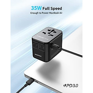 MOMAX International Plug Adapter, PD 35W(Single Port) Travel Power Adapter, Universal Charger Adapter with 3USB-C+2USB-A, All in One Universal Outlet Adapter for Laptop,Tablet,Phone, US,EU,UK,AU