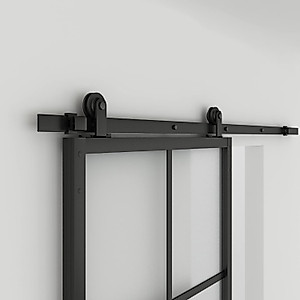 BARNSMITH 36in x 84in Frosted Glass Barn Door with 6.6FT Top Mounted Hardware kit DIY 6 Lites Tempered Glass Modern Aluminum Sliding Door Disassembled Easy Installation