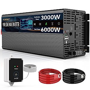 Pure Sine Wave Power Inverters 3000W 12V DC to AC 110V 120V Peak Power 6000W with Remote Control 4 AC Outlets,Dual USB Port,LED Display AC Terminal Blocks for Power Inverter Truck RV Car Solar System