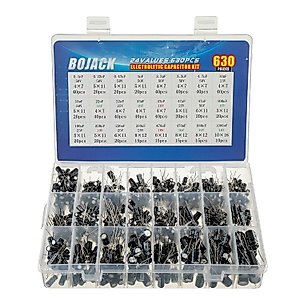 BOJACK 24Value 630pcs Aluminum Electrolytic Capacitor Assortment Box Kit Range 0.1uF－1000uF