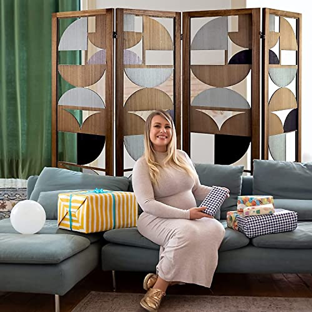 ECOMEX 4 Panel Room Divider,Freestanding Folding Room Divider Screen, Cutout Room Divider Wall, Room Dividers and Room Partition for Home Office（Classic Color）