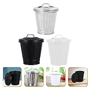 LUOZZY 3pcs Small Metal Trash Can with Lid | Galvanized Trash Can | Small Galvanized Trash Can with Lid Mini Desktop Wastebasket Tiny Garbage Can Flowerpots, 3.5 x 3.7 inch