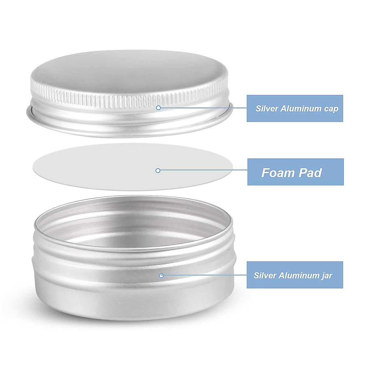Round Silver Aluminum Metal Tin Storage Jar Containers with Secure Screw Top Lids for Cosmetic, Lip Balm,Salves, Candles,Skin Care and tea, 24pcs