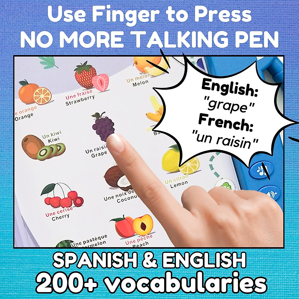 ZeenKind French English Talking Learning Book for Kids 2 3 4 5 6 Years Old, Learn French Interactive Audio Sound Books for Toddlers, Francais Educational Electronic Toys, Bilingual Musical Toy
