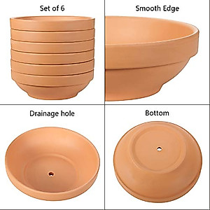 Terra Cotta Pots, Laergin 6.43 Inch Shallow Terra Cotta Clay Pots with Drain Hole Terra Cotta Plant Pot with Drainage Hole, Ceramic Plant Pots for Indoor/Outdoor Plants(6 Pack)